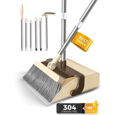 Broom & Dustpan Set, with 33 Inch Long Handle, Broom with Dustpan, Broom and Dustpan Set for ...