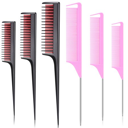 6 Pieces Parting Comb Set, Triple Teasing Combs Rat Tail Comb Styling ...