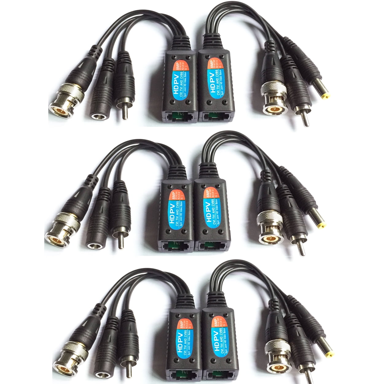 Evertech 3 Pairs of 8MP 8 Megapixel Mini HD UTP Balun Cat5 Cat6 to BNC ...