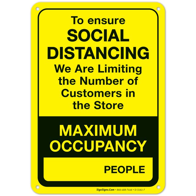 Social Distancing Sign, Maximum Occupancy Sign, 10x7 Aluminum - Walmart.com