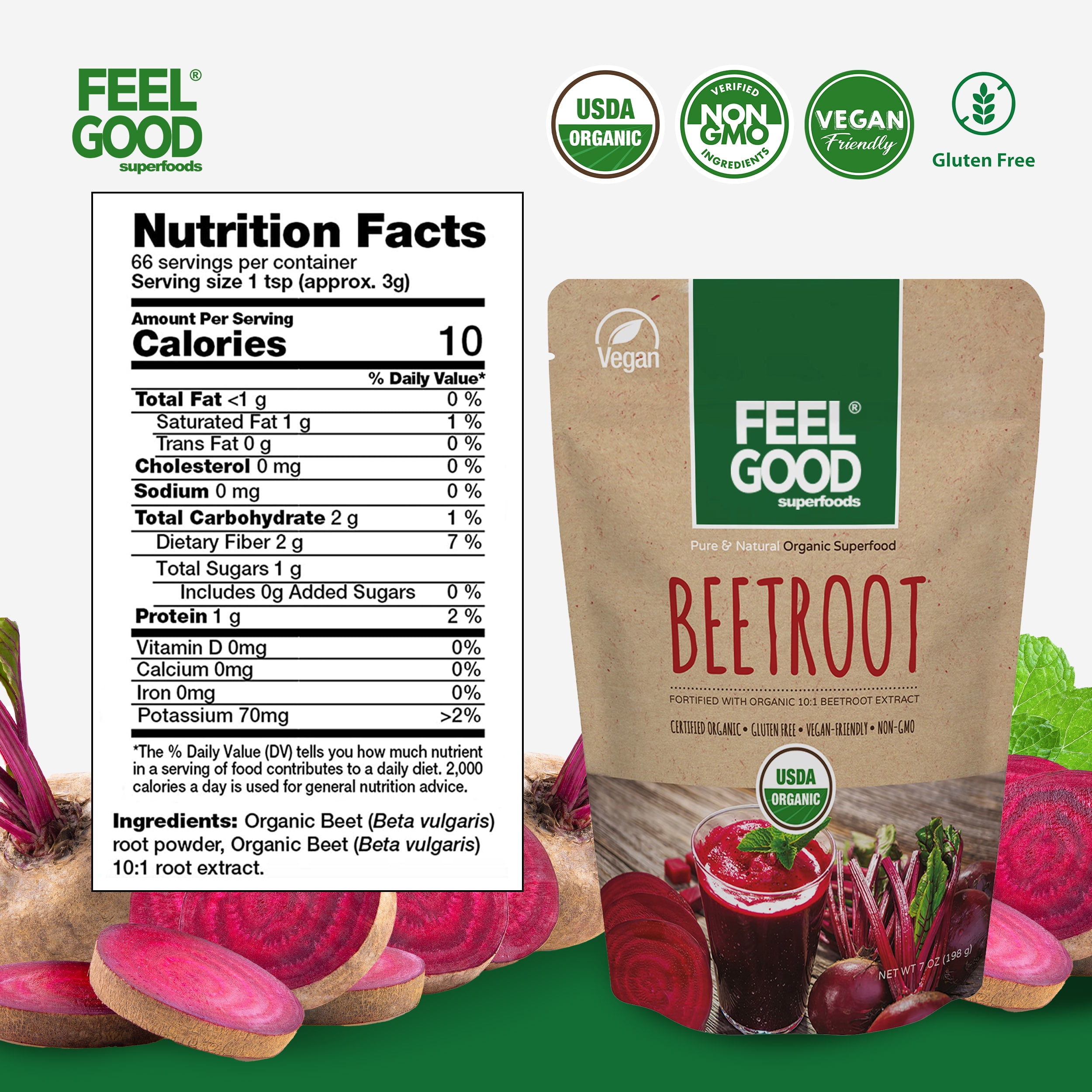 FeelGood Superfoods Fortified Beet Root Powder 7 oz Powder