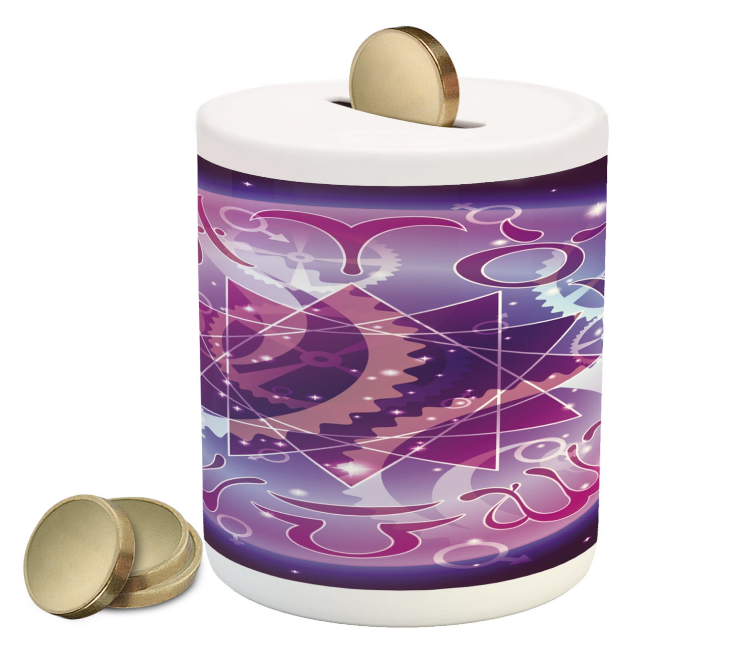 Astrology Piggy Bank, Zodiac Circle in Space with Abstract Gender Signs ...