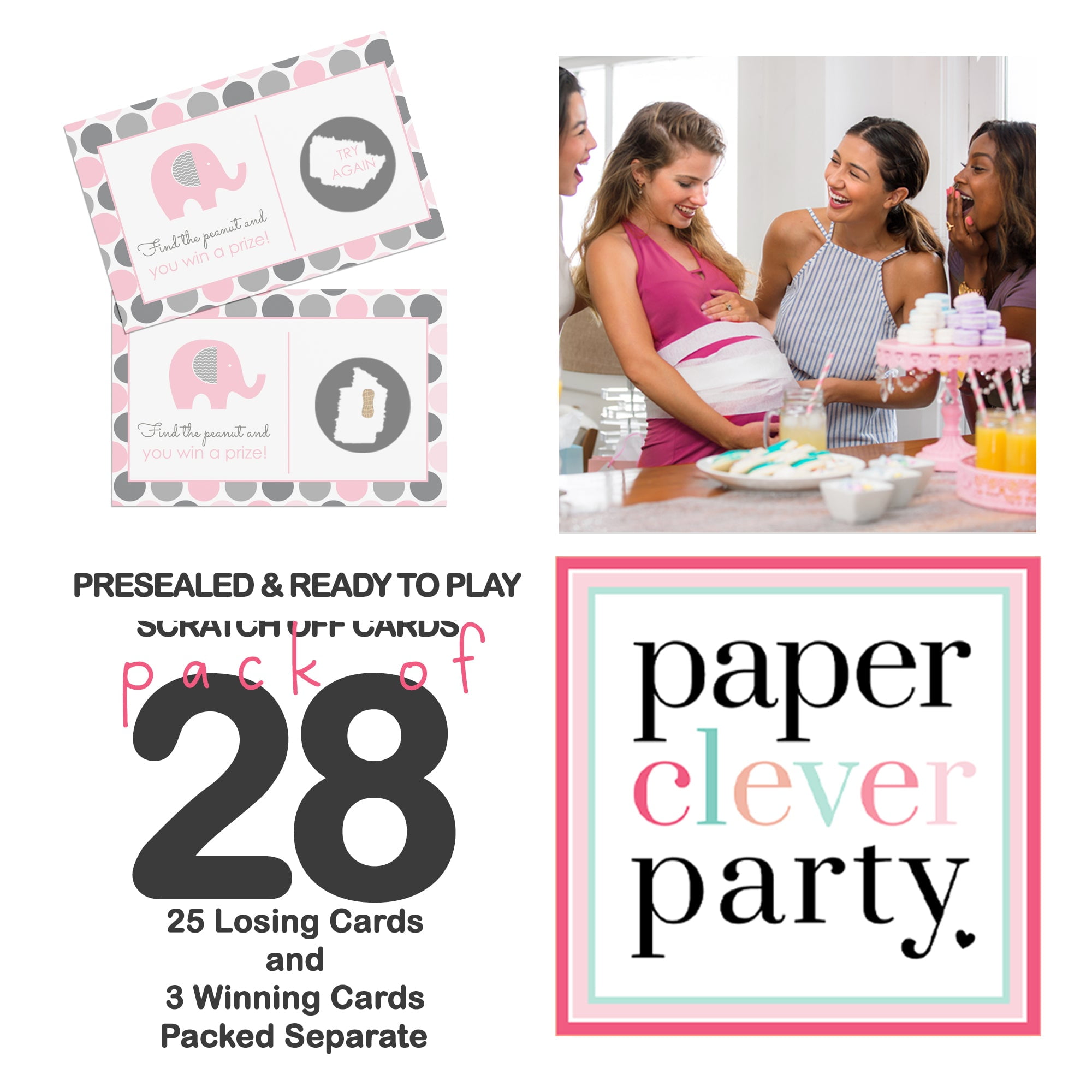 Pink Elephant Scratch Off Cards 28 Pack Girls Baby Shower Games Raffle ...