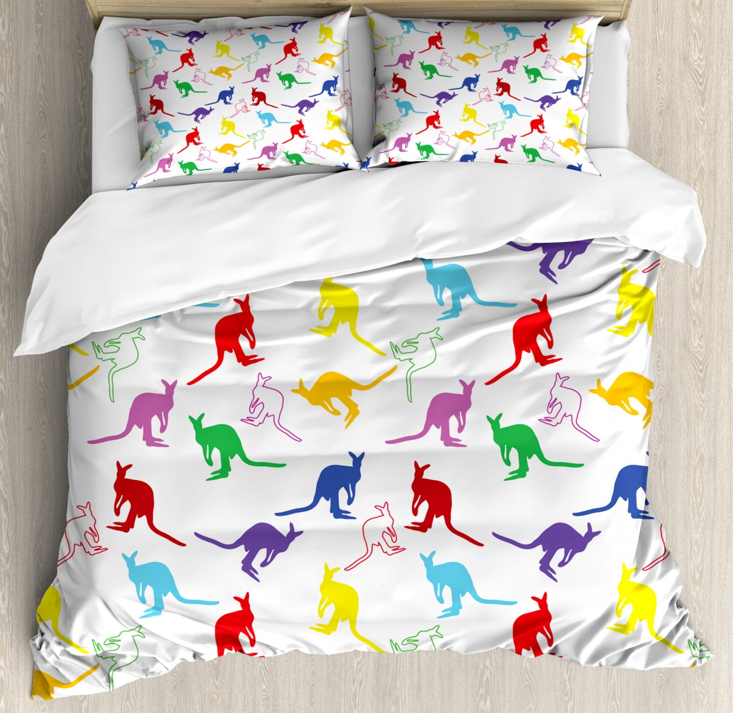 Kangaroo Duvet Cover Set King Size, Wildlife Concept of Vibrant Color ...