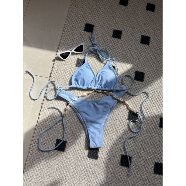Conjunto de Bikini cruzado Renyu traje de baño Rosa cadena realce ...