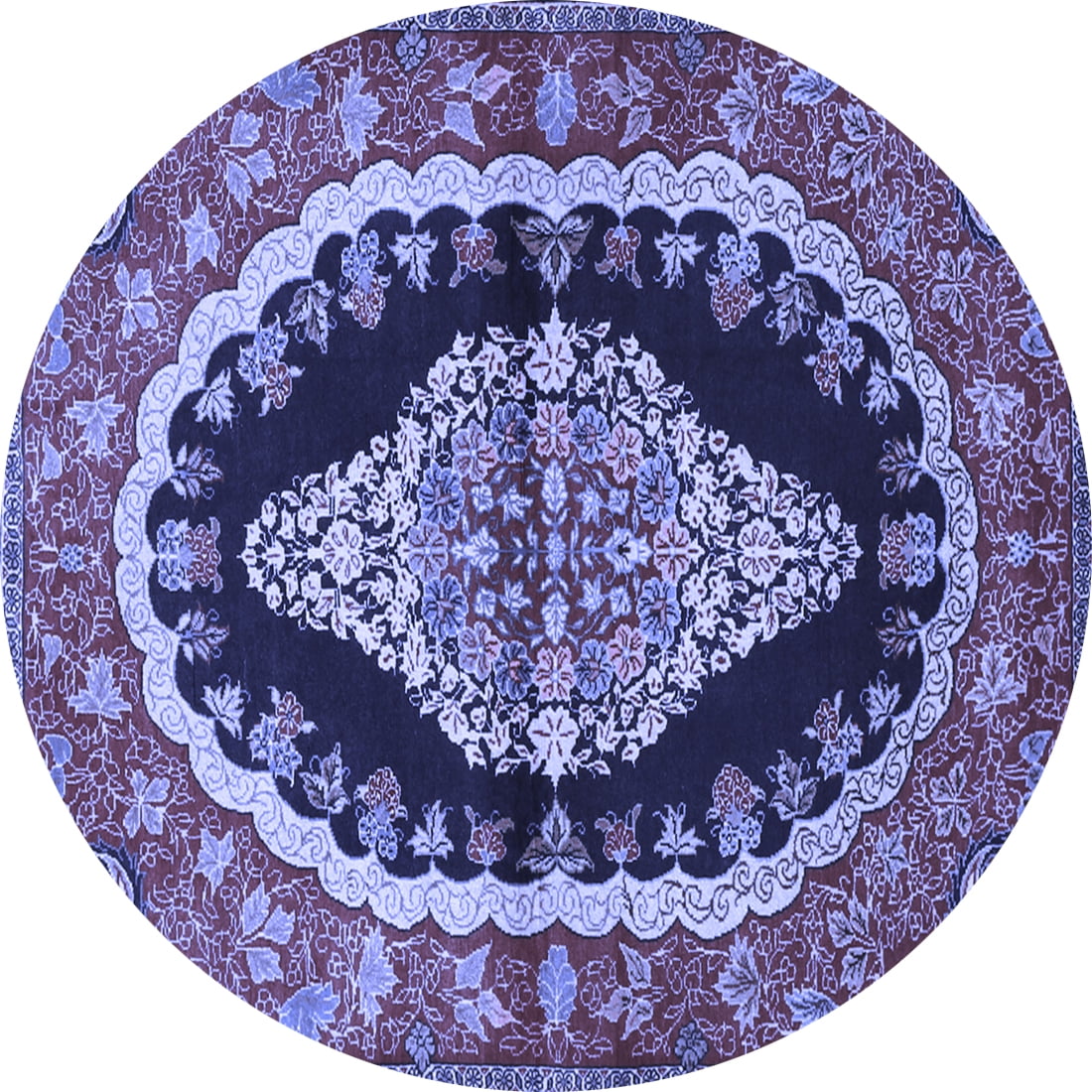 Ahgly Company Machine Washable Indoor Round Medallion Blue Traditional ...