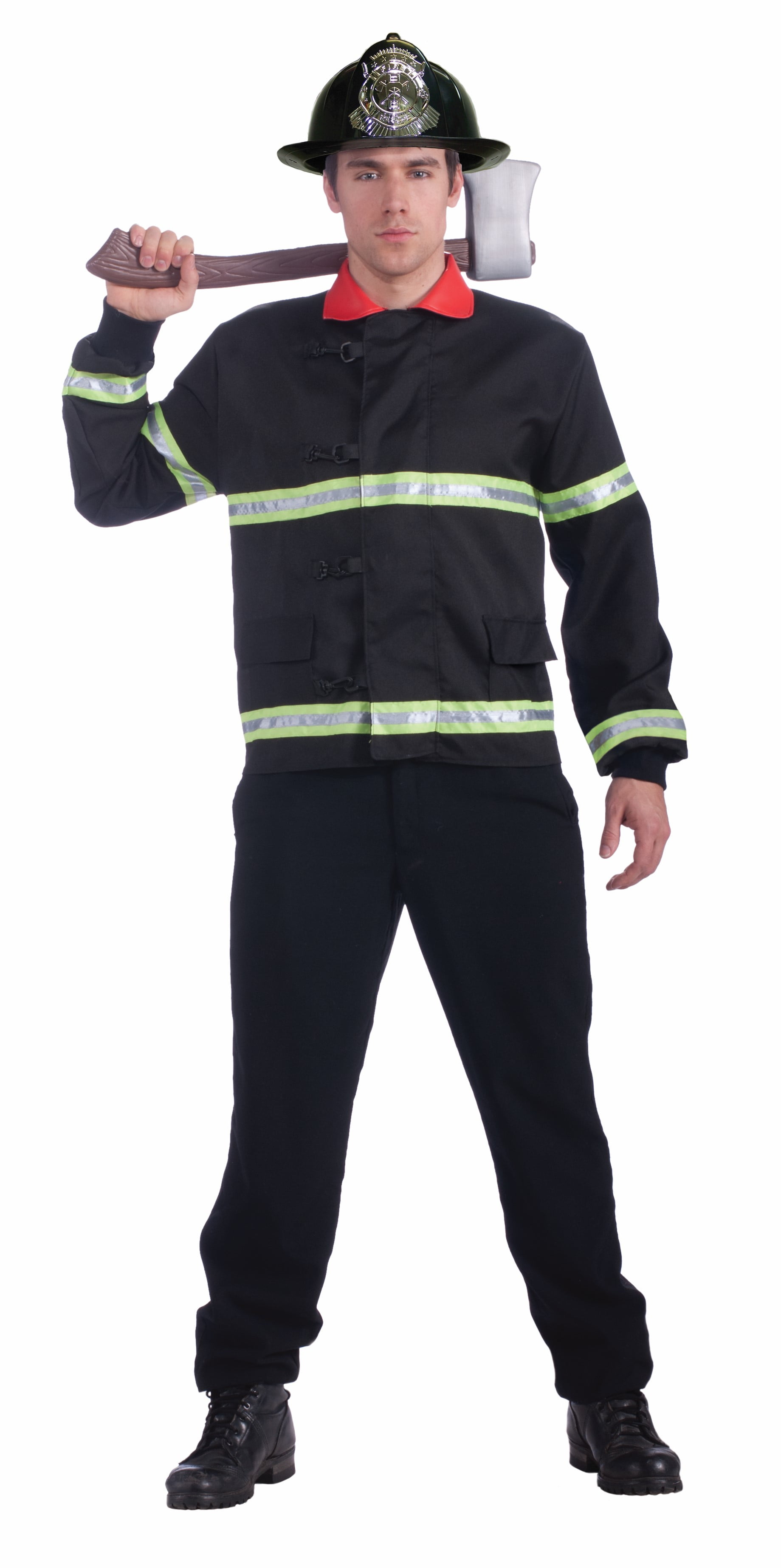 Men's Black Fireman Costume Coat Adult Fire Fighter Rescue Hero ...