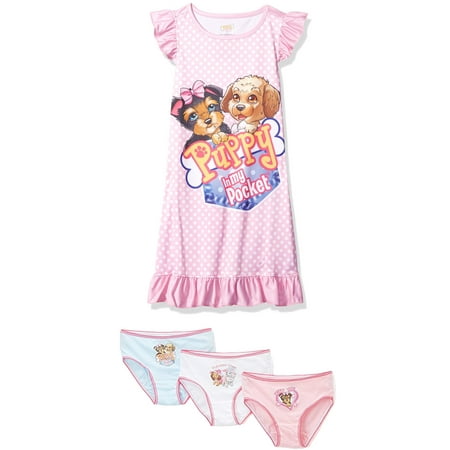 Shopkins Girls' Nightgown Ruffled Pajama with Underwear Briefs Set ...