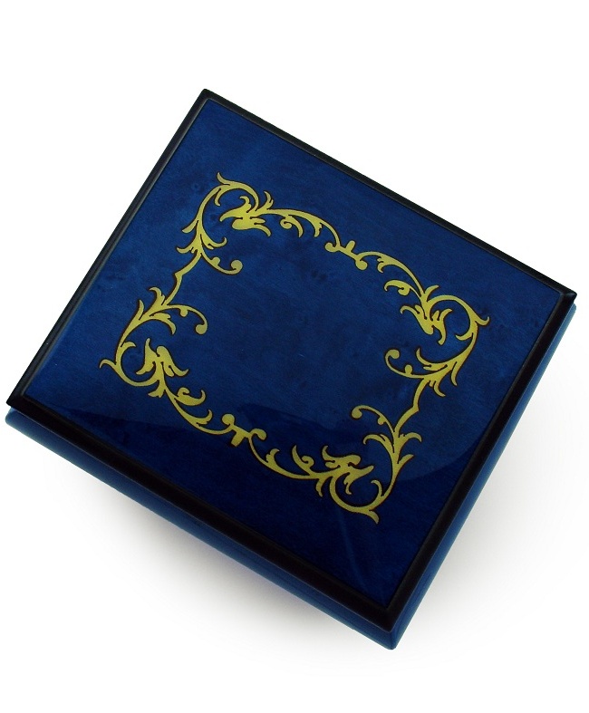 Classic Royal Blue Arabesque Wood Inlay Music Box - Georgia On My Mind ...