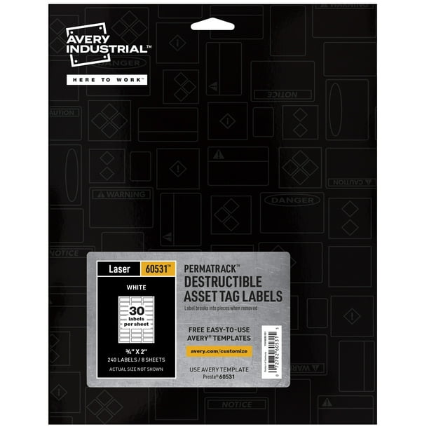 Avery PermaTrack Destructible Asset Tag Labels, 3/4" x 2", 240 Asset ...