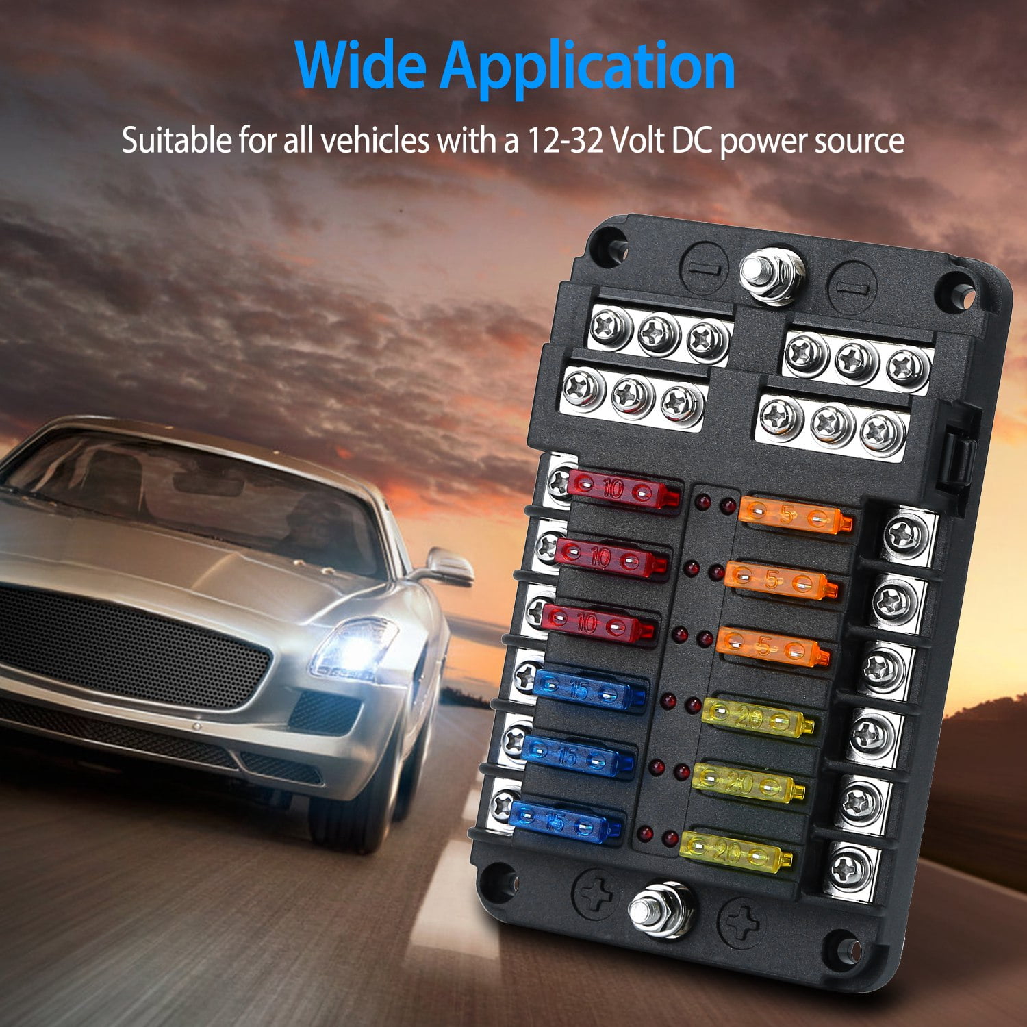 iMountek 12-Way Fuse Box Holder with LED Indicator 12 Circuit Blade ...