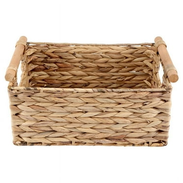 Casafield (Set of 3) Water Hyacinth Rectangular Storage Baskets with Wooden Handles - Small ...