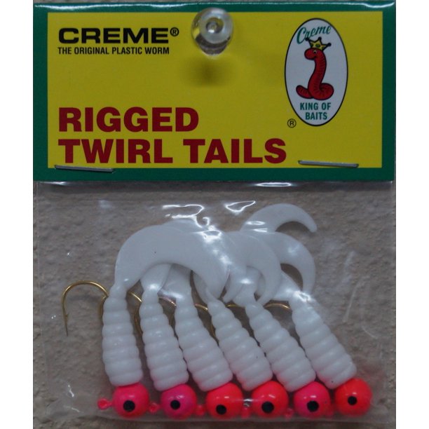 Creme 2" Rigged Twirl Tail Lure, Pink & White, 1/32 oz., 6 Count ...