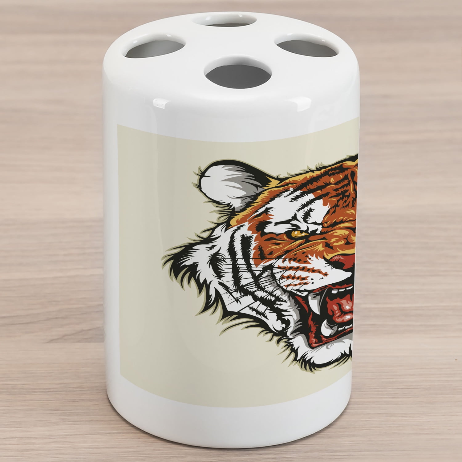 Tiger Ceramic Toothbrush Holder, Angry Ready to Attack Beast with Sharp ...