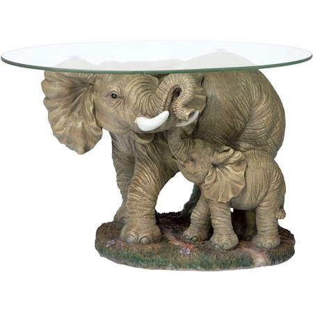 Elephants Majesty African Decor Coffee Table with Glass Top, 30 Inch ...