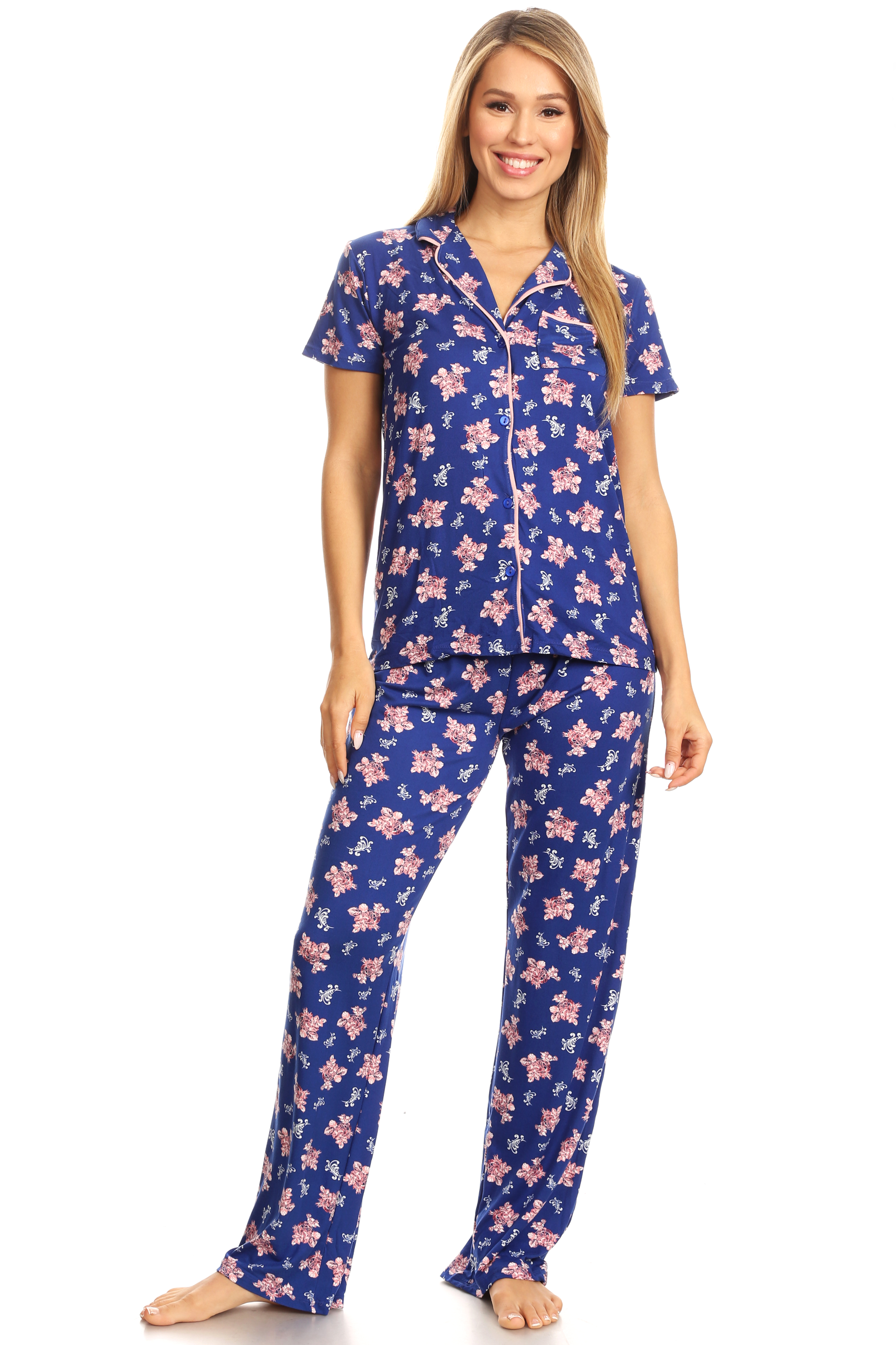 Womens Sleepwear Pajamas Set Woman Short Sleeve Button Down Set Womens Sleepwear Pajamas Set Woman Short Sleeve Button Down Set