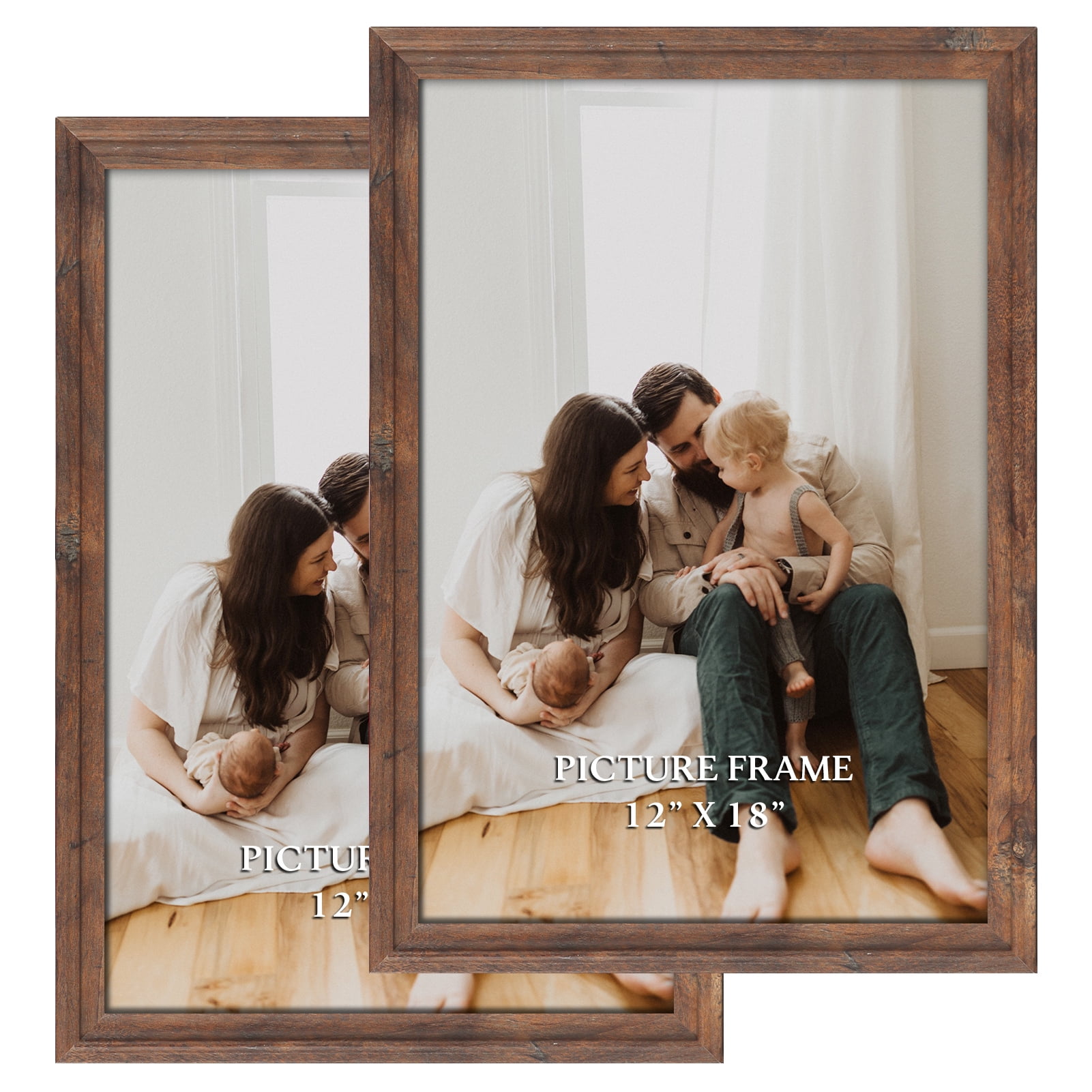 12x18 Picture Frames Set of 2, Rustic Brown Photo Frame 12 x 18 Set for ...
