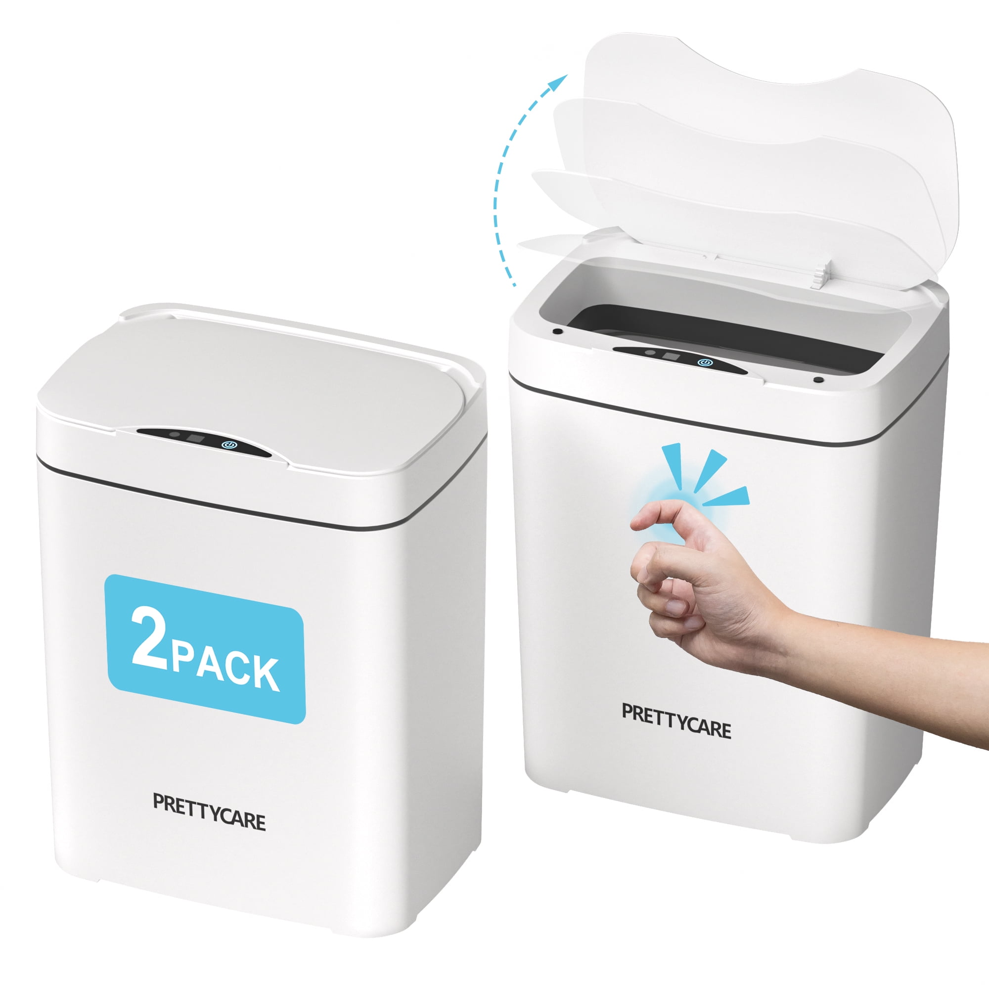 PrettyCare Garbage Bins with Lid 2*14L.Automatic Sensor Touchless for ...