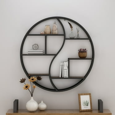 TALL OVAL METAL FRAMED WALL UNIT WITH RECYCLED WOOD SHELVES - Walmart.com