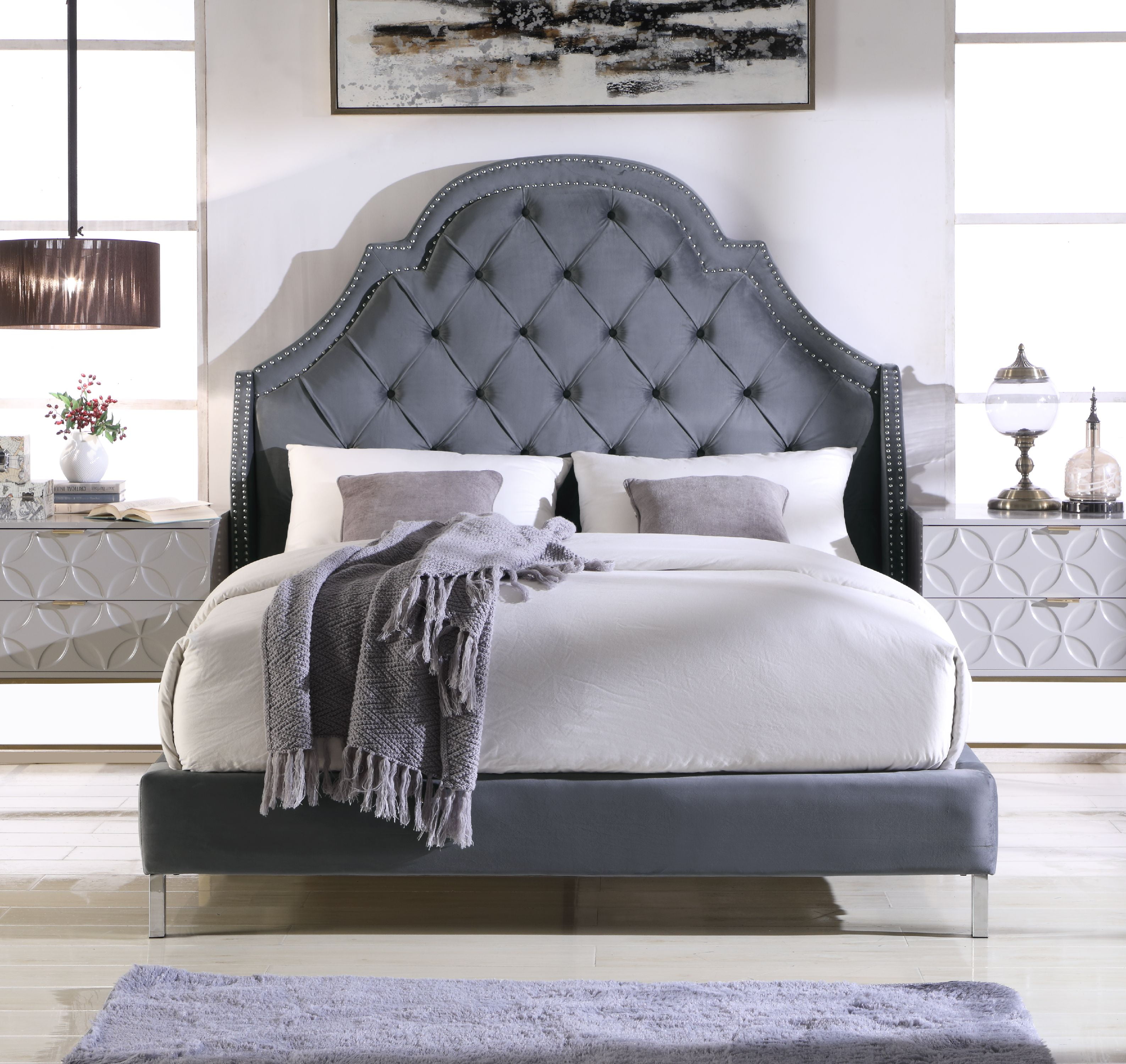 Chic Home Constantine Bed Frame Headboard Velvet Upholstered - Walmart.com
