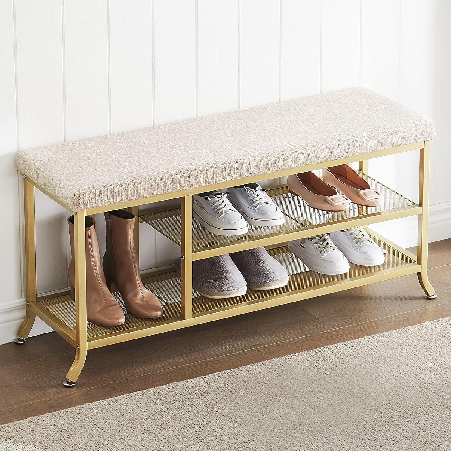 Shoe Storage Bench with Padded Seat, Shoe Rack Bench for Entryway, Shoe ...