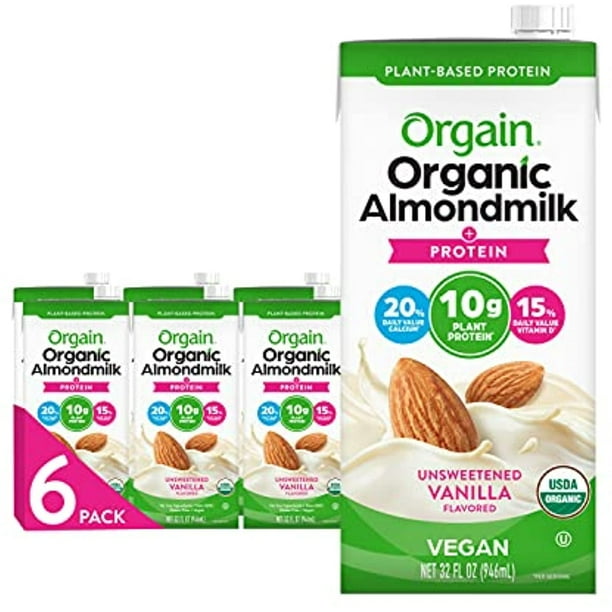 Orgain Organic Plant Based Protein Almond Milk, Unsweetened Vanilla ...