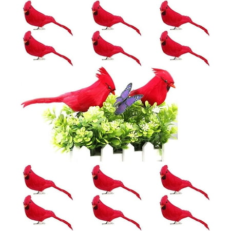 Set of 12 Cardinal Clip On Christmas Tree Ornament Bird Decorations,Red ...
