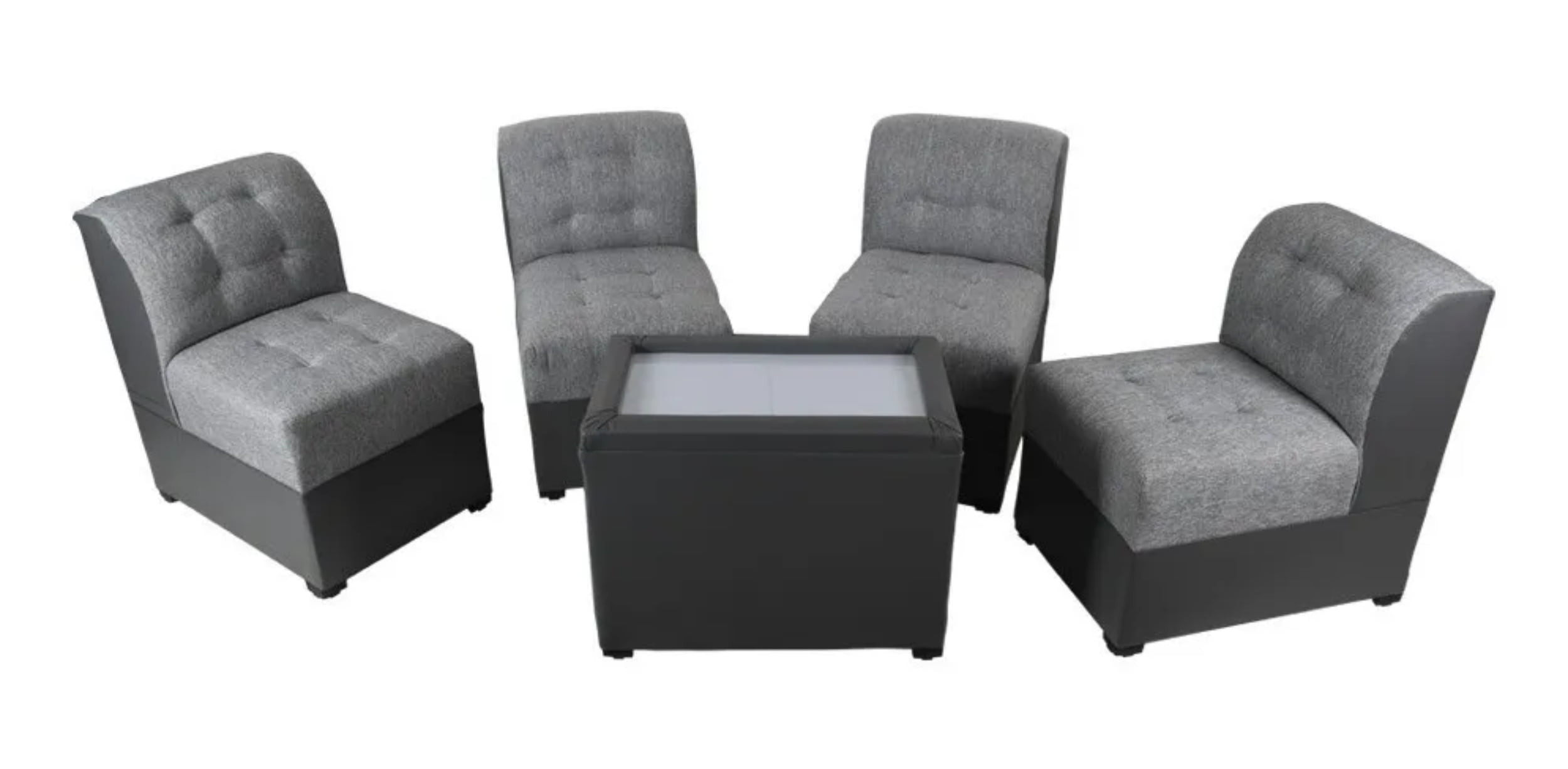 Sala Lounge Lily Gris Lino-Tacto Piel Minimalista Moderna Sillones Puff ...