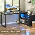 Homieasy 55 Inch L-Shaped Desk with Power Outlet, LED Strip, Drawers ...
