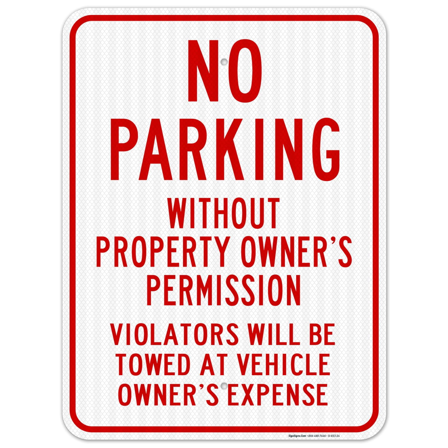 No Parking Without Property Owner's Permission Sign, - Walmart.com