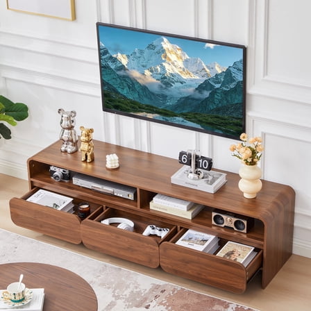 Jacklyn 60" Solid Walnut Wooden TV Stand Entertainment Center with ...