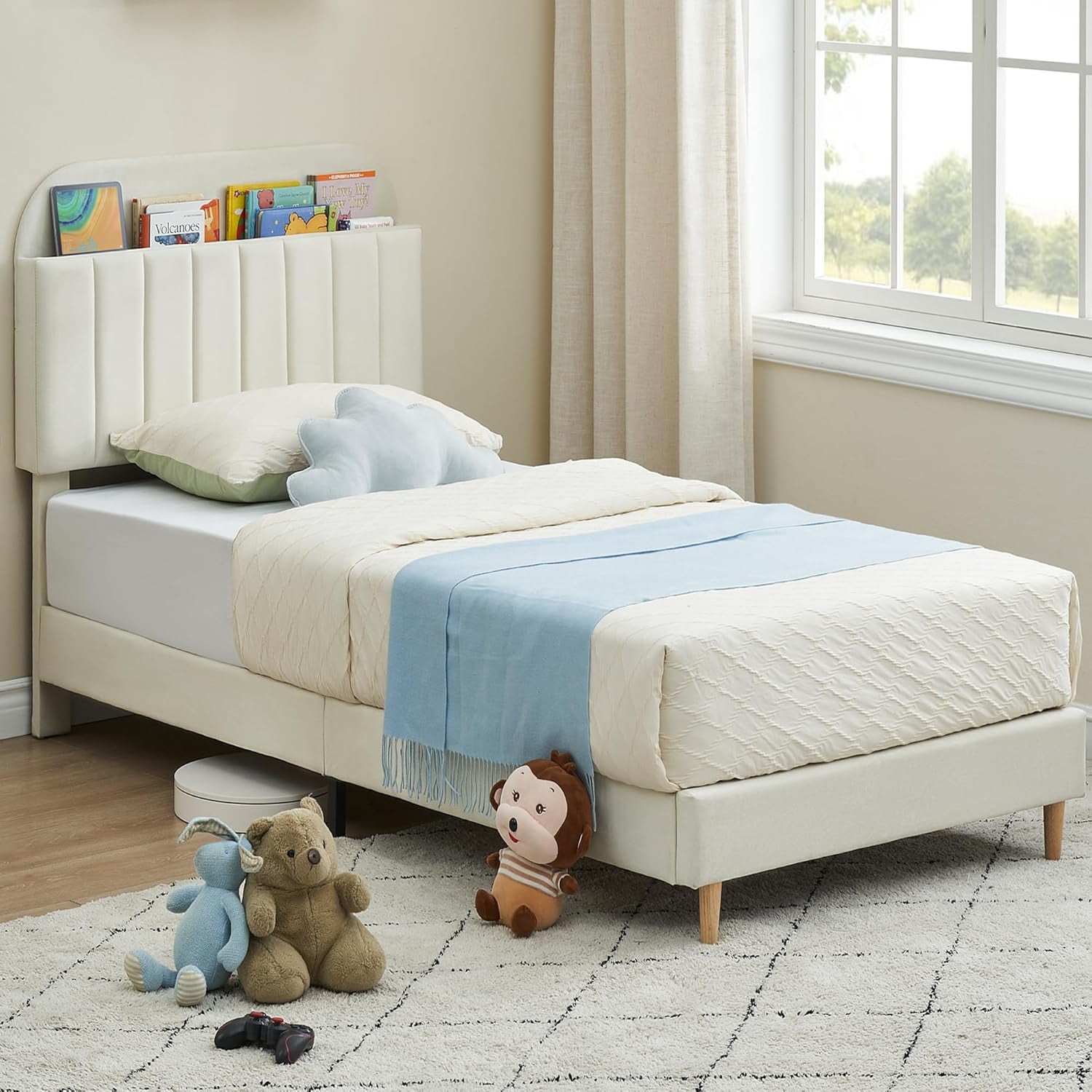 Click here for Bingirl Upholstered Twin Bed Frames With A Bookcas... prices