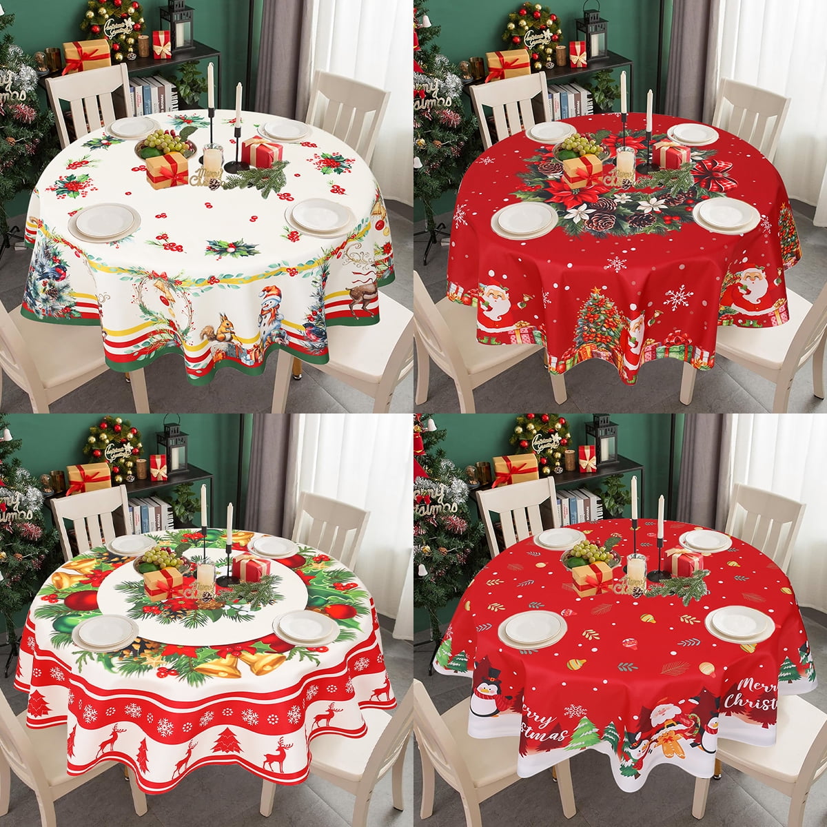 Click here for Waj Christmas Round Tablecloth Santa Claus Snowman... prices