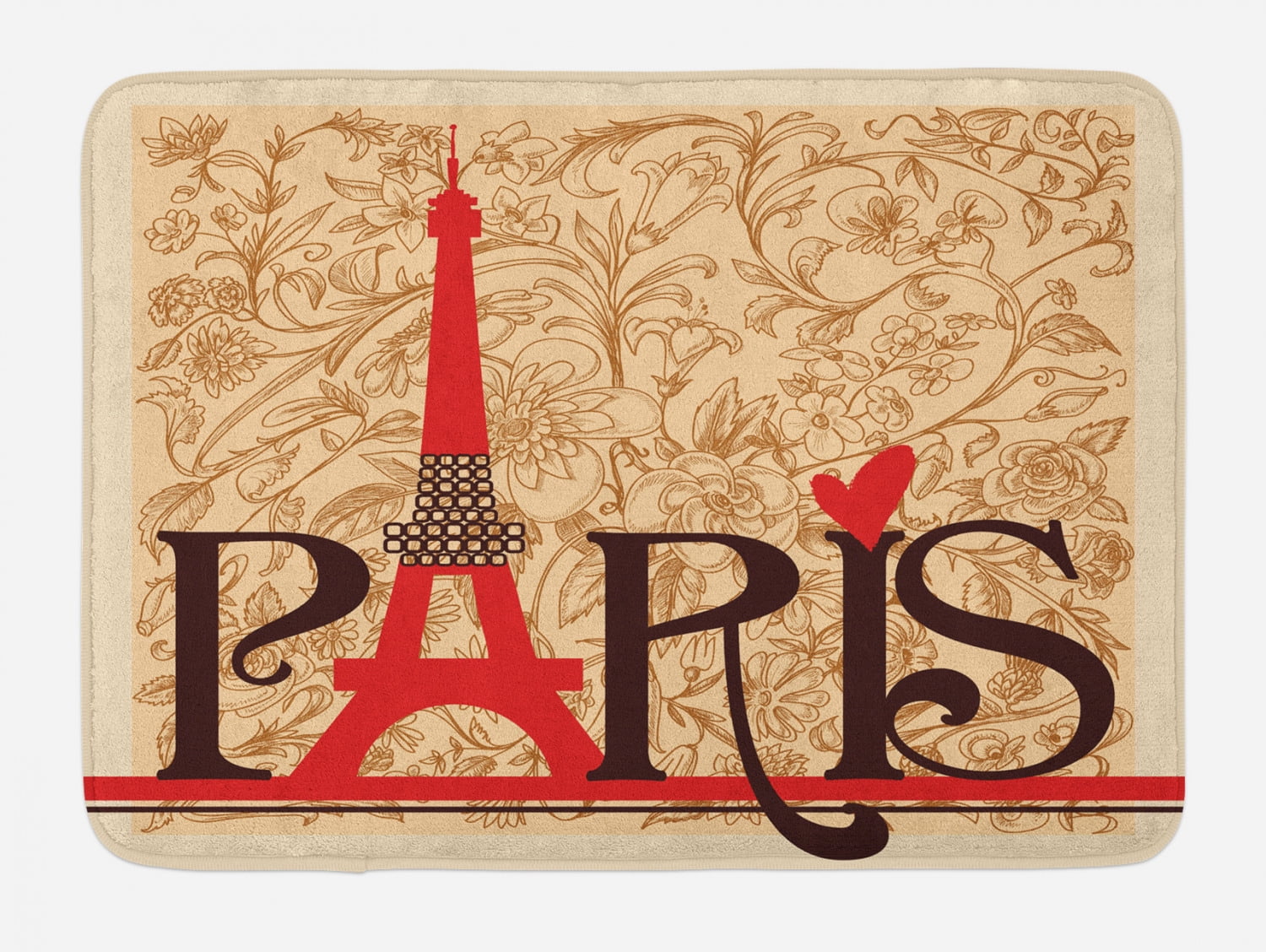 Vintage Bath Mat, Paris Vintage Floral French Eiffel Tower City Holiday ...