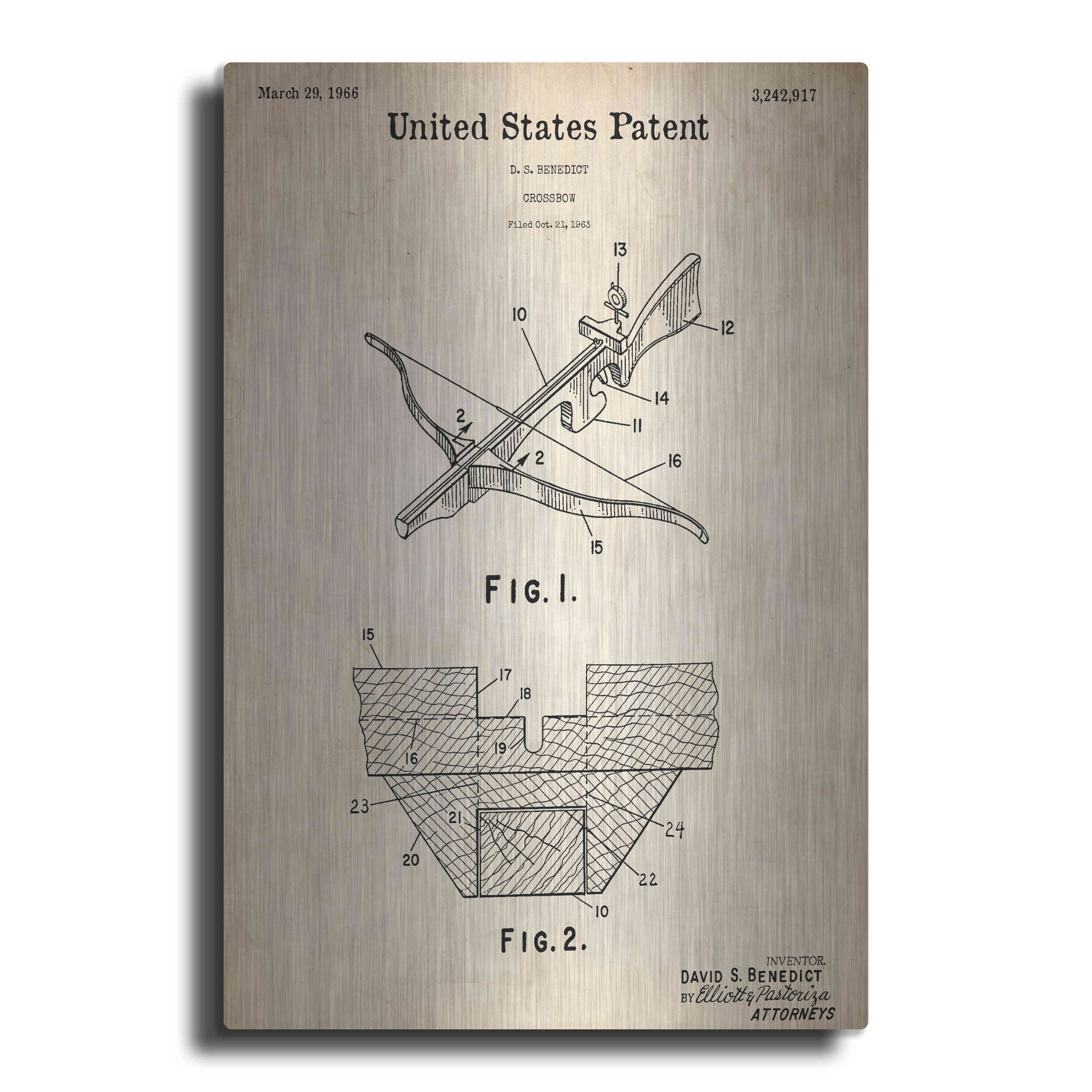 Luxe Metal Art 'Crossbow Blueprint Patent Parchment,' Metal Wall Art ...