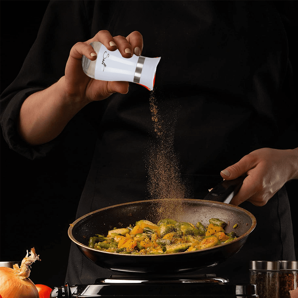Jiarry Salt And Pepper Shakers Set Glass Bottom Salt Pepper Shaker With Stainless Steel Lid For Kitchen Cooking White