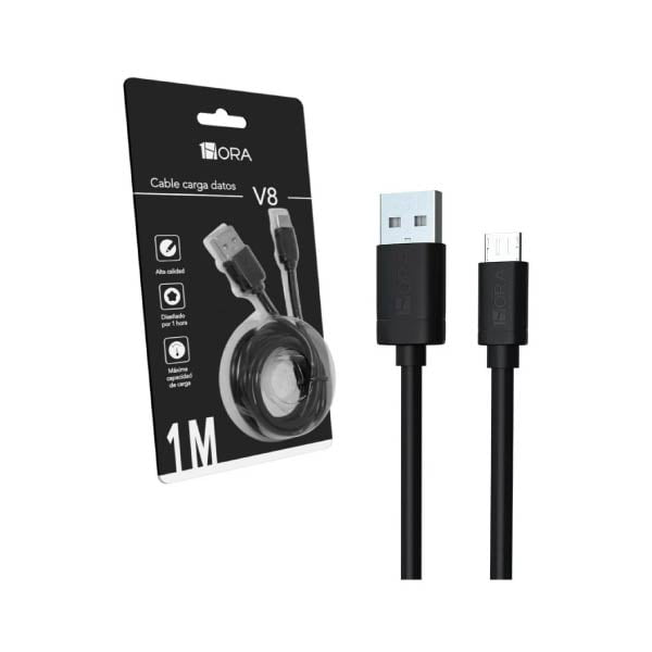 Cable USB 1Hora 1 metro, Entrada Tipo A y Salida Tipo MicroUSB V8 ...