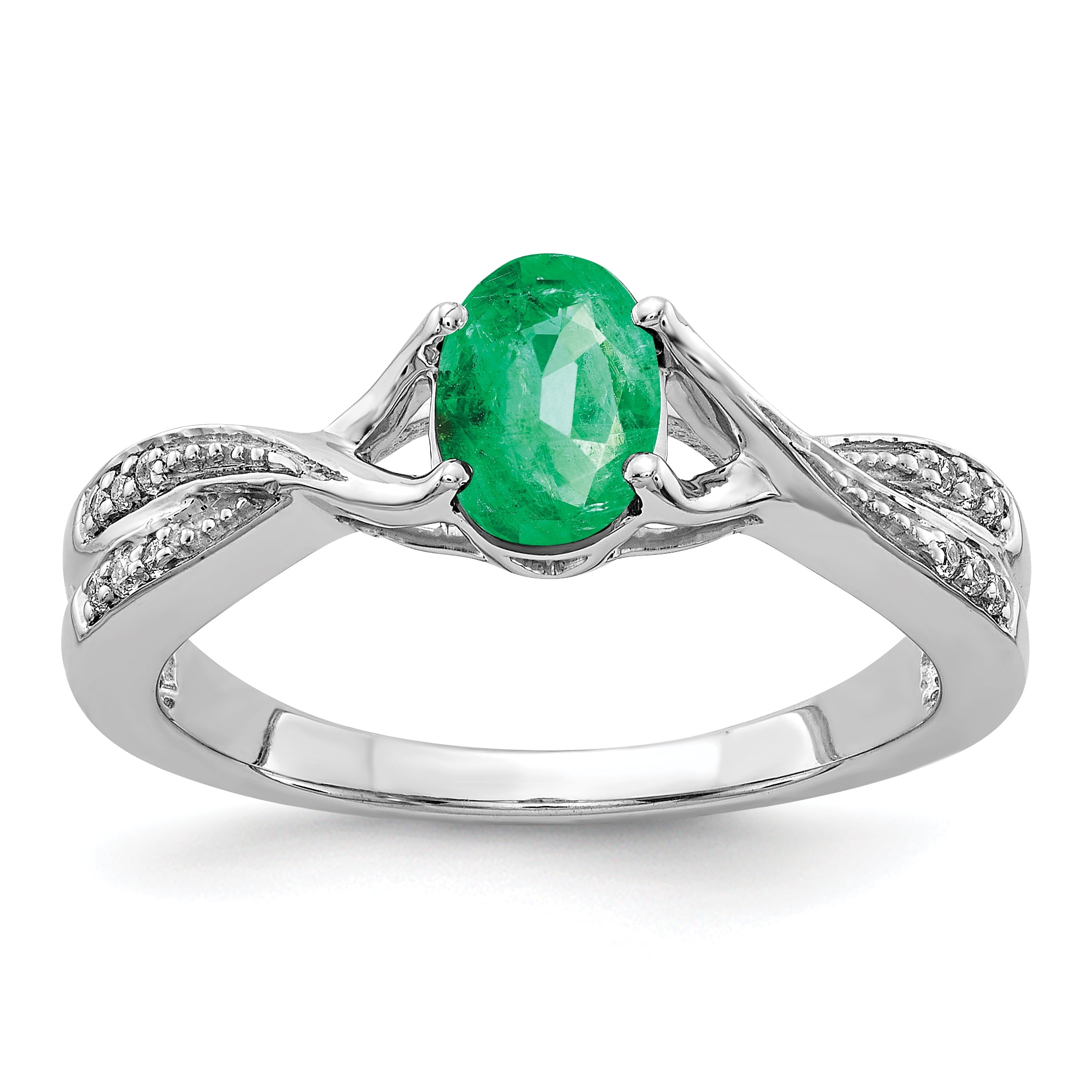 Primal Gold - Primal Gold 14 Karat White Gold Oval Emerald and Diamond ...