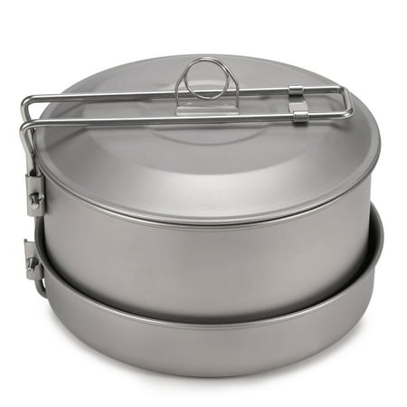 Camping Cookware Set Titanium Pot and Fry Pan Set with Lid and Foldable ...