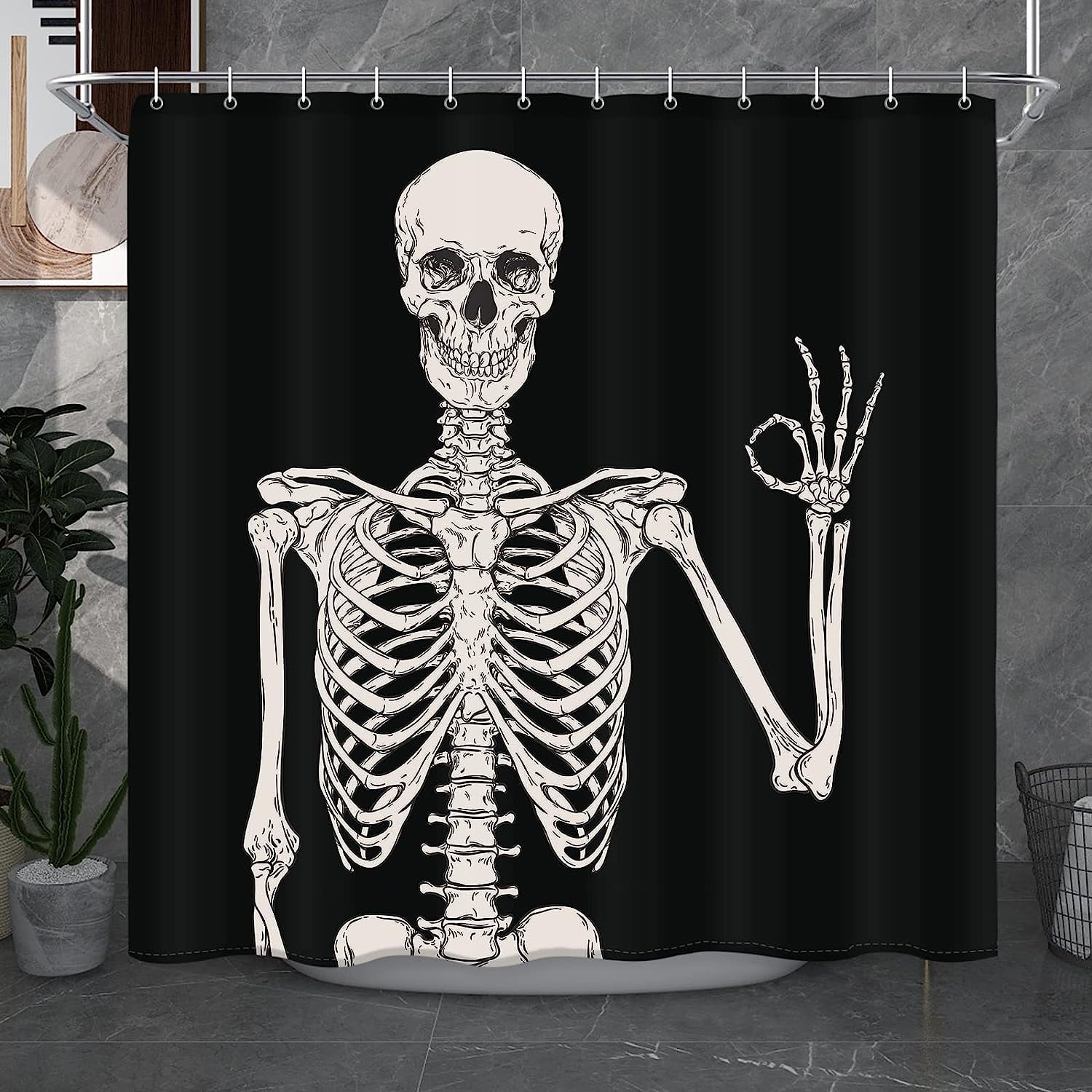 JOOCAR Cool Halloween Skull Shower Curtain, Funny Gothic Skeleton Day ...
