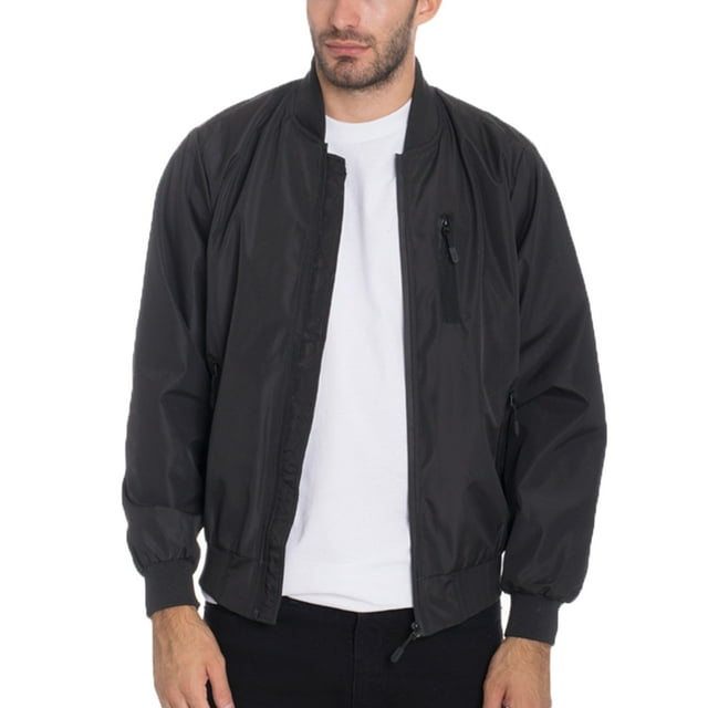 Mens Light Weight Bomber Jacket Classic Windbreaker Zippered Pockets ...