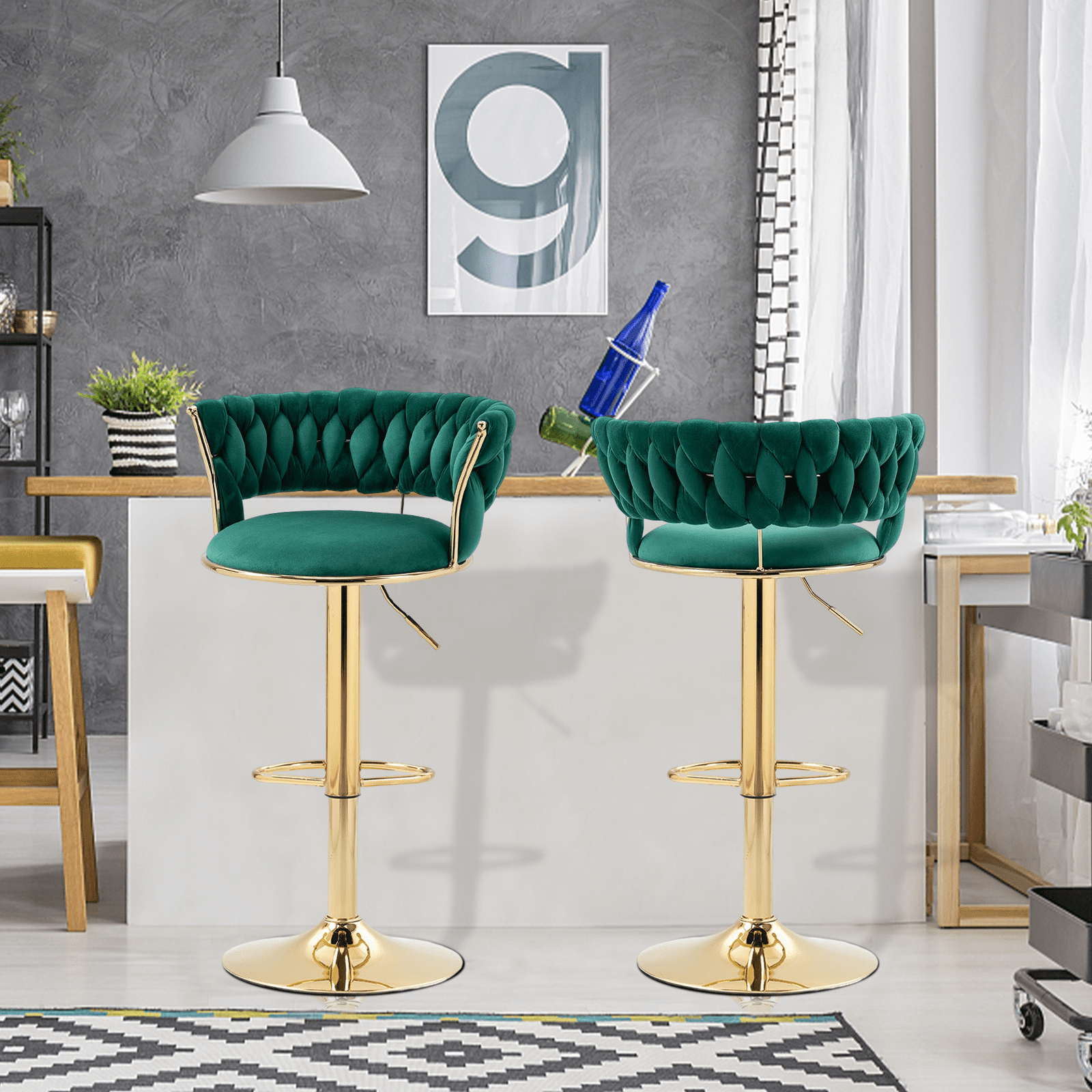 Kowilk Modern Swivel Bar Stool , Velvet Bar Stool Height Adjustable ...