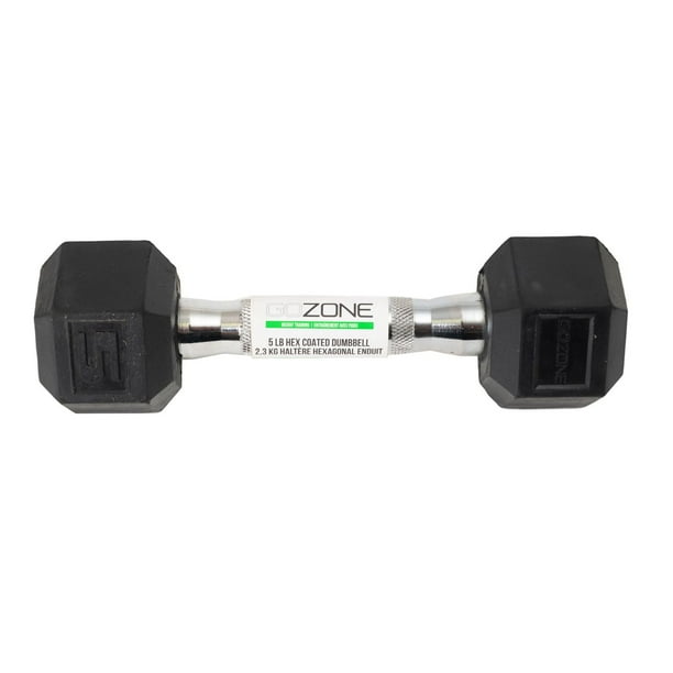 GoZone Rubber-Coated Hex Dumbbell – Black/Chrome, No-roll design ...