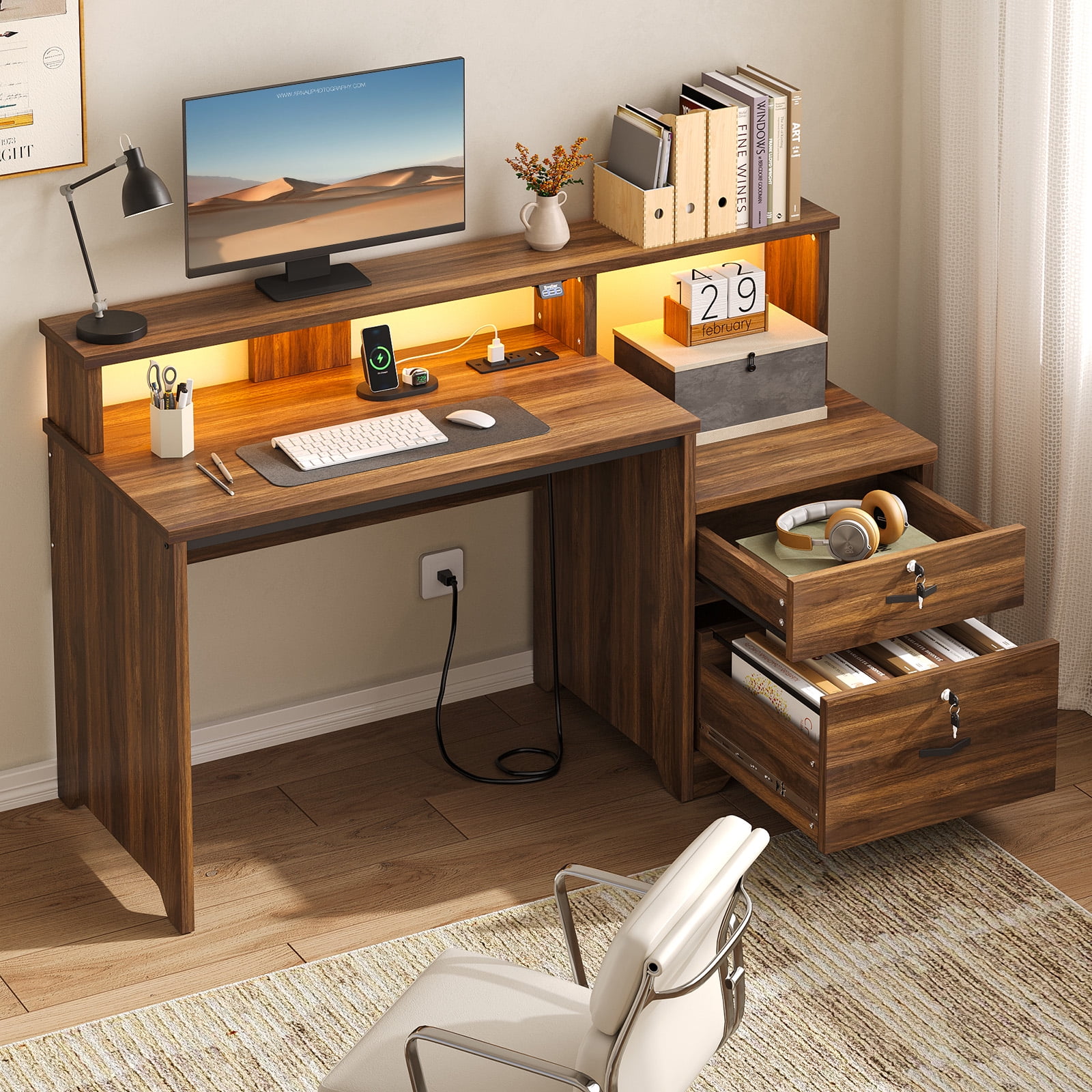 Click here for Bestier 55 Inch Computer Desk With Power Outlets &... prices