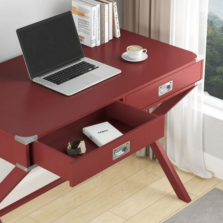 Computer Desk with Storage Modern Study Table Small Writing Desk with 2 Drawers Solid Wood Computer Writing Desk Work Desk Home Office Desk Red Walmart
