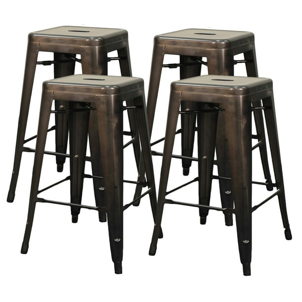 Metropolis Stackable Metal Backless Counter Stool (Set of 4), Multiple ...