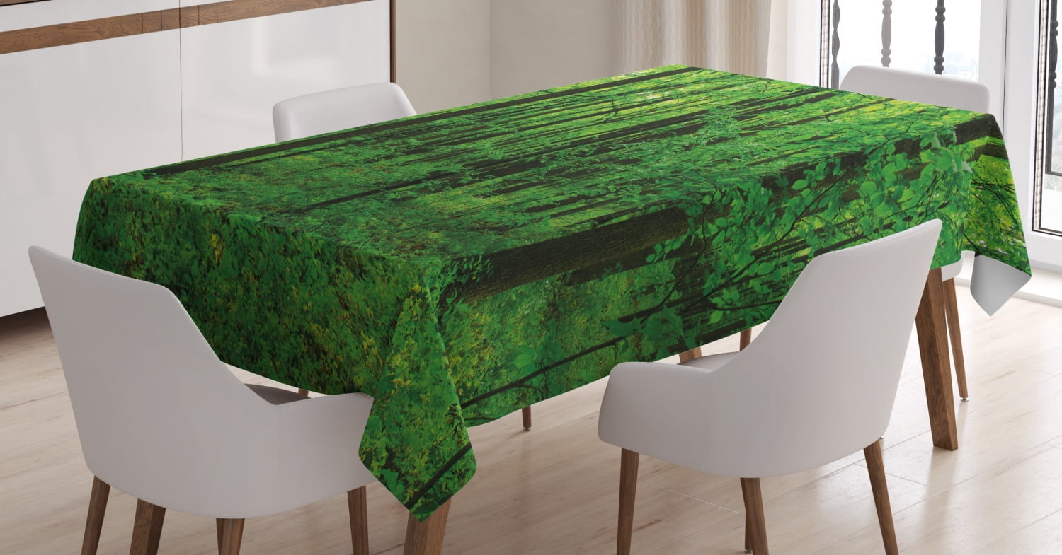 Nature Tablecloth, Green Forest Spring with Trees and Bushes Idyllic ...