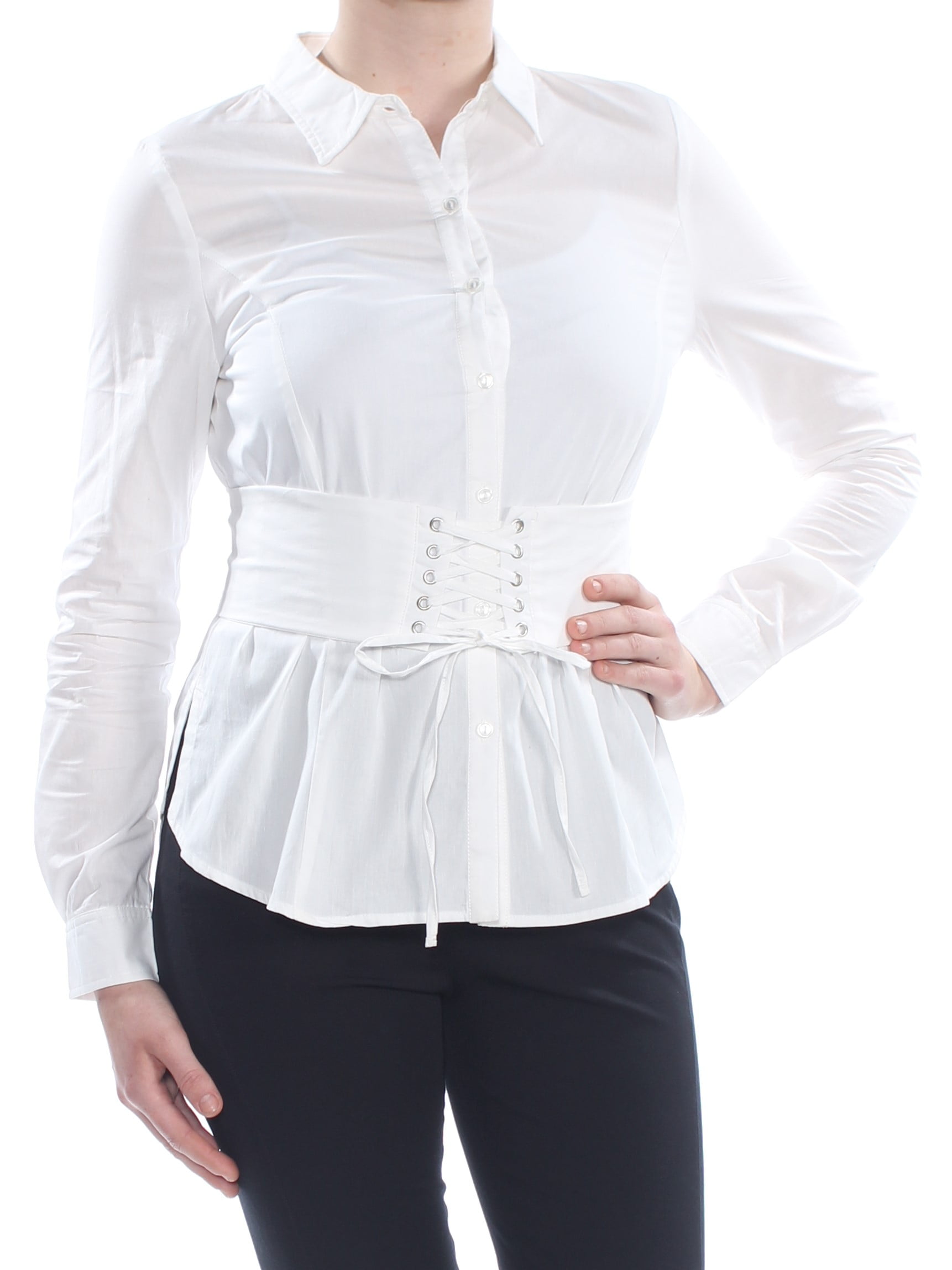 XOXO Womens White Cuffed Collared Button Up Top M Juniors - Walmart.com