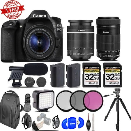 Canon Eos 80D DSLR Camera + 18-55mm STM Lens + Canon 55-250 Is STM ...