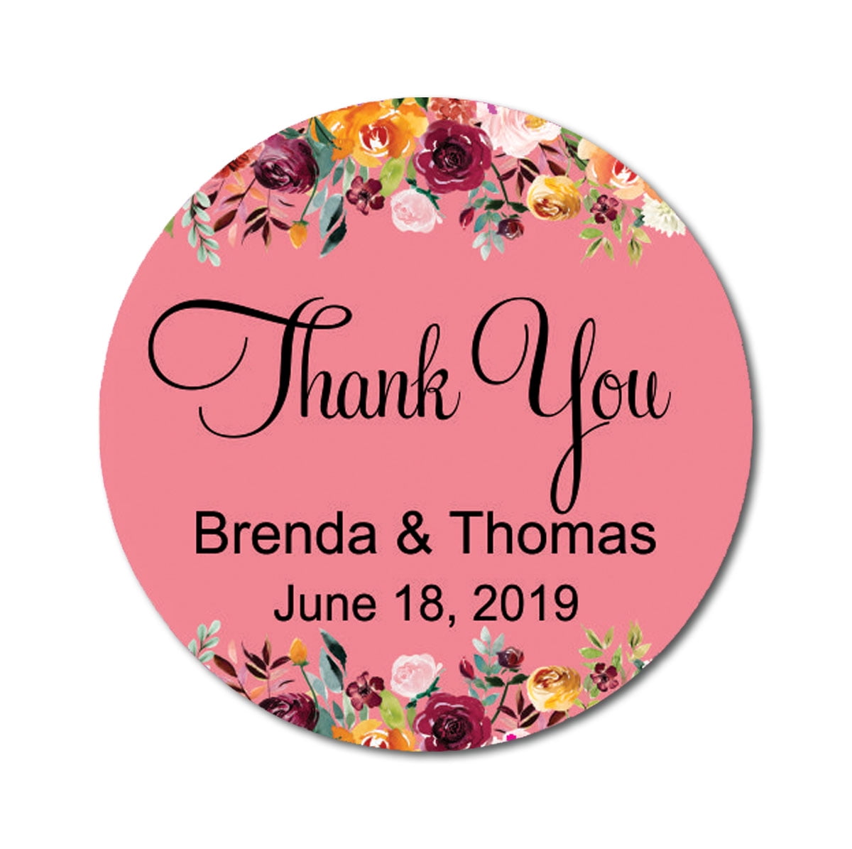 Darling Souvenir Round 45 Pcs Floral Thank You Stickers Personalized ...